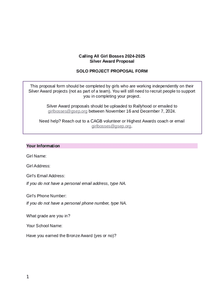 SOLO PROJECT PROPOSAL Doc Template | pdfFiller