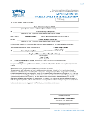 Application for Water Supply System Extension Doc Template | pdfFiller