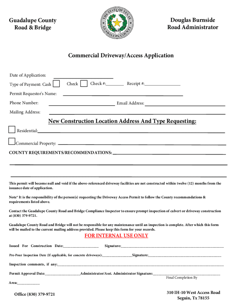 Fillable Online Guadalupe County Driveway Access Permit Application Fax ...
