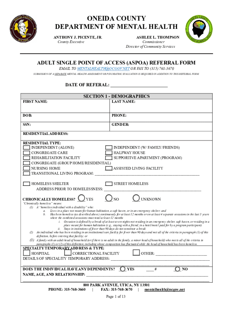Fillable Online Aspoa Referral Form Fax Email Print - pdfFiller