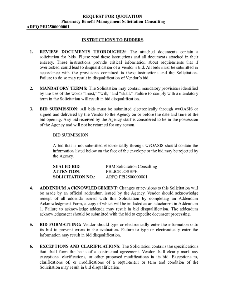 Fillable Online Request for Quotation Rfq Pei2500000001 Fax Email Print - pdfFiller