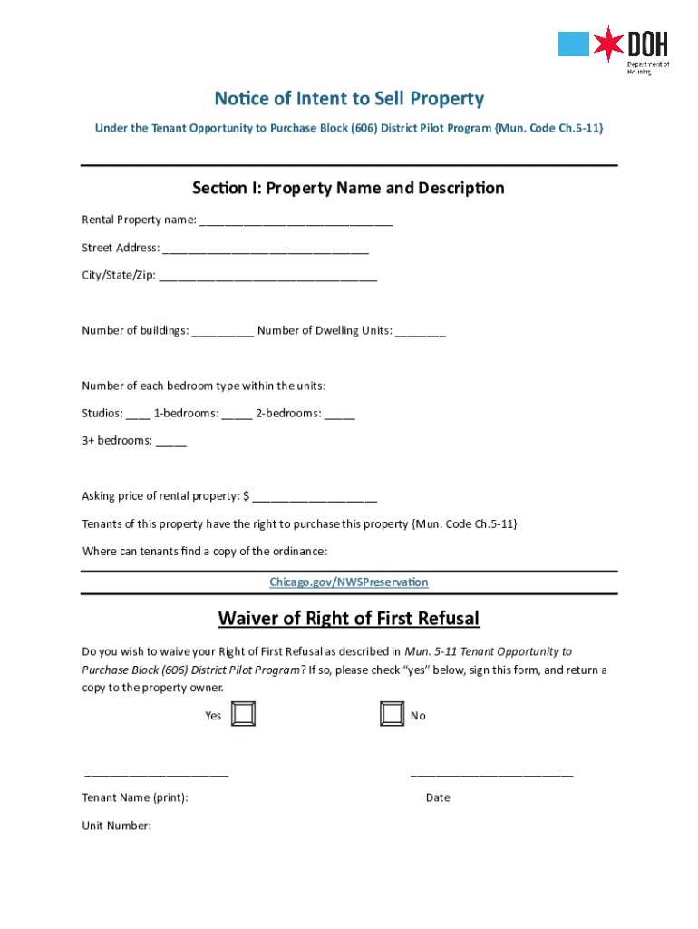 Fillable Online Under the Tenant Opportunity to Purchase Block (606 ...