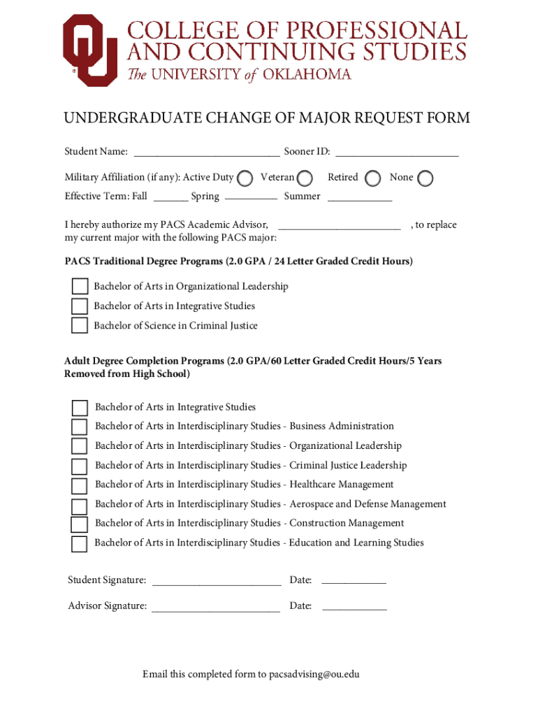 Fillable Online Change of Major Request Fax Email Print - pdfFiller