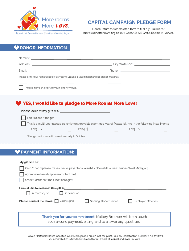 Fillable Online Ronald Mcdonald House Charities West Michigan Capital ...