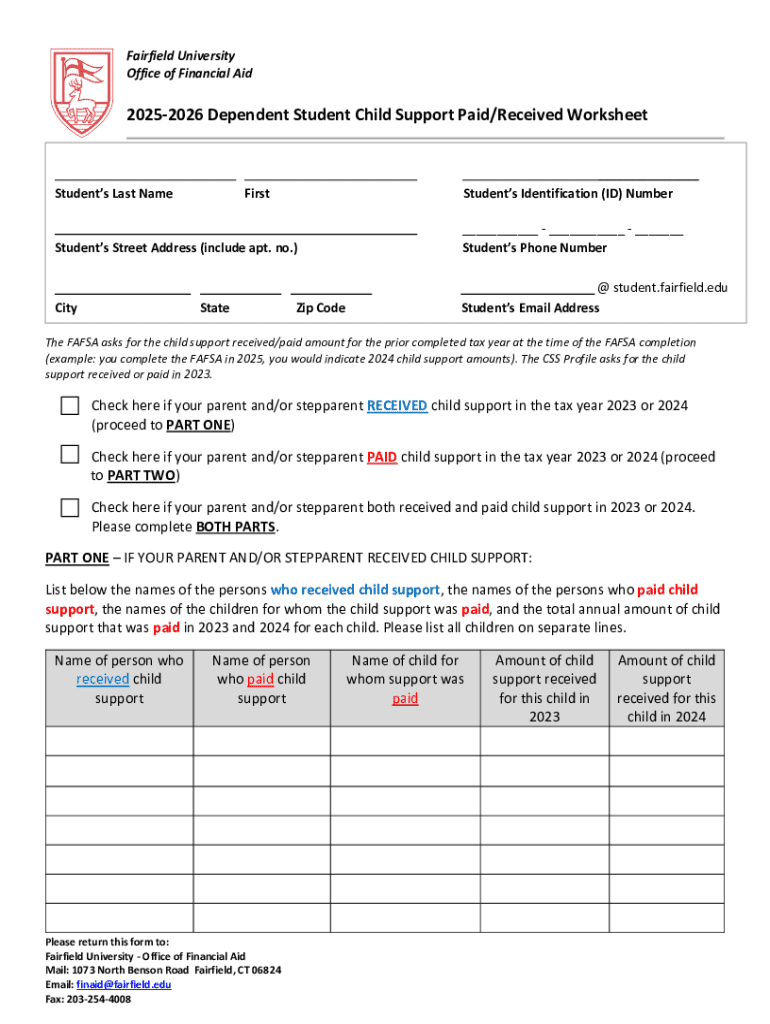 Fillable Online Child Support Worksheet for Dependent Students Fax ...