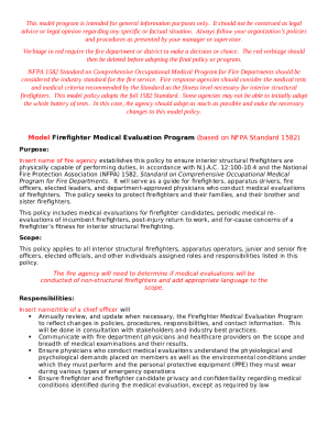 Medical Evaluations NFPA 1582 Model Policy Doc Template | pdfFiller