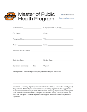 Fillable Online Mph Practicum Learning Agreement Fax Email Print - pdfFiller