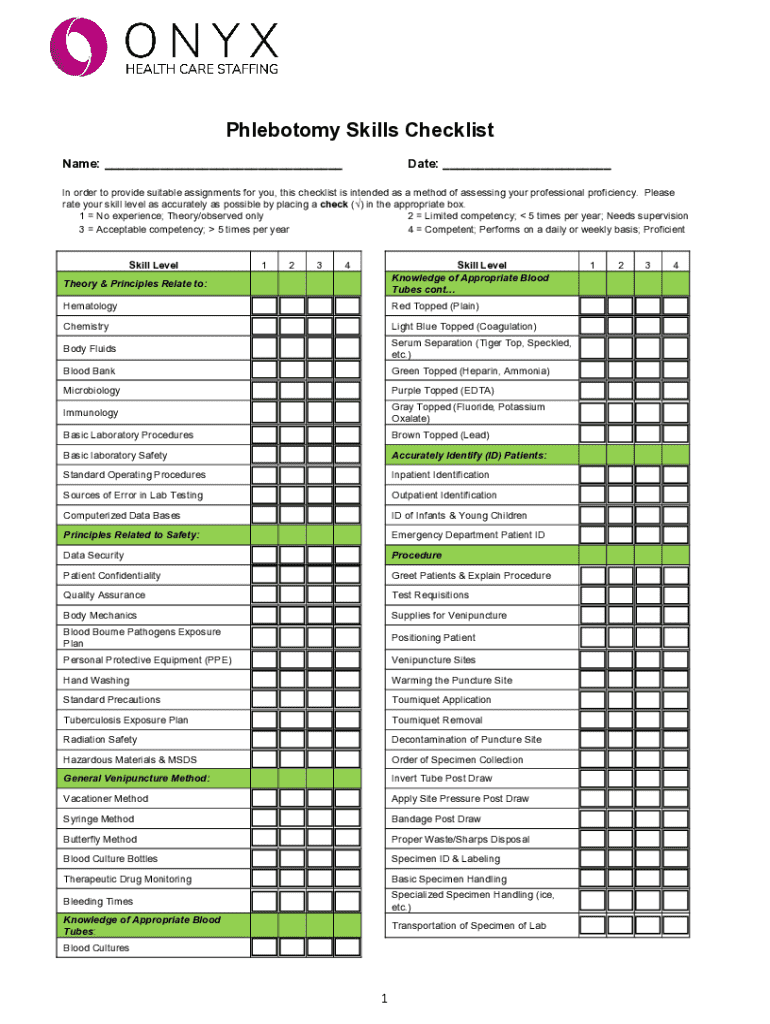 Fillable Online Phlebotomy Skills Assessment Fax Email Print - pdfFiller