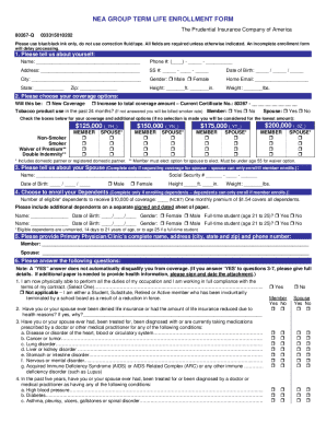 Fillable Online Nea Group Term Life Enrollment Fax Email Print - pdfFiller