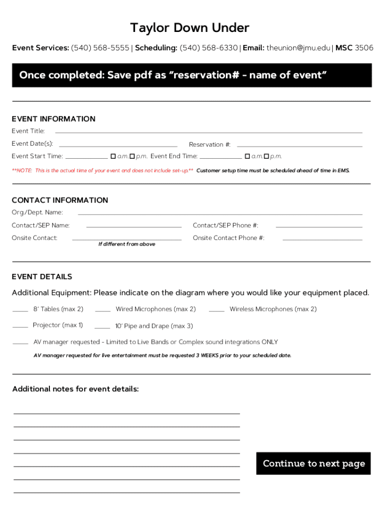 Fillable Online Taylor Down Under Event Booking Fax Email Print - pdfFiller