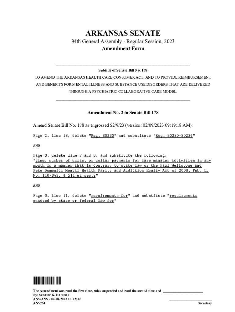 Fillable Online Amendment No. 2 to Senate Bill 178 Fax Email Print - pdfFiller