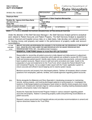 Fillable Online Staff Services Analyst Duty Statement Fax Email Print ...