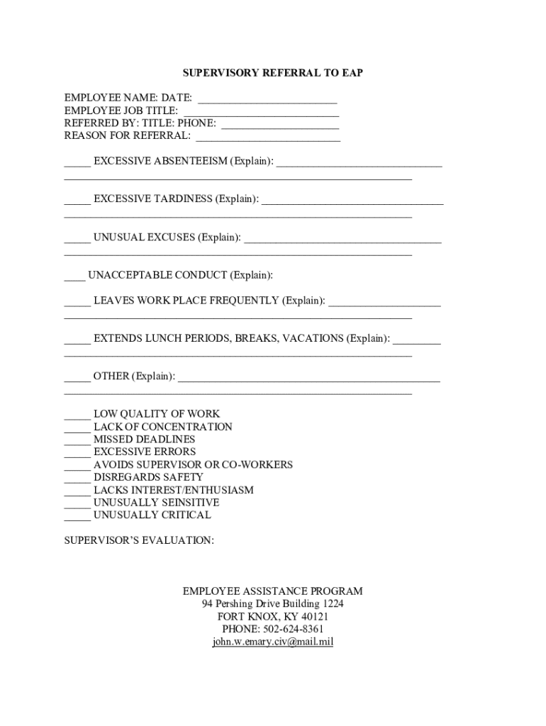 Fillable Online SUPERVISOR REFERRAL FORM - Seaside, CA Fax Email Print - pdfFiller