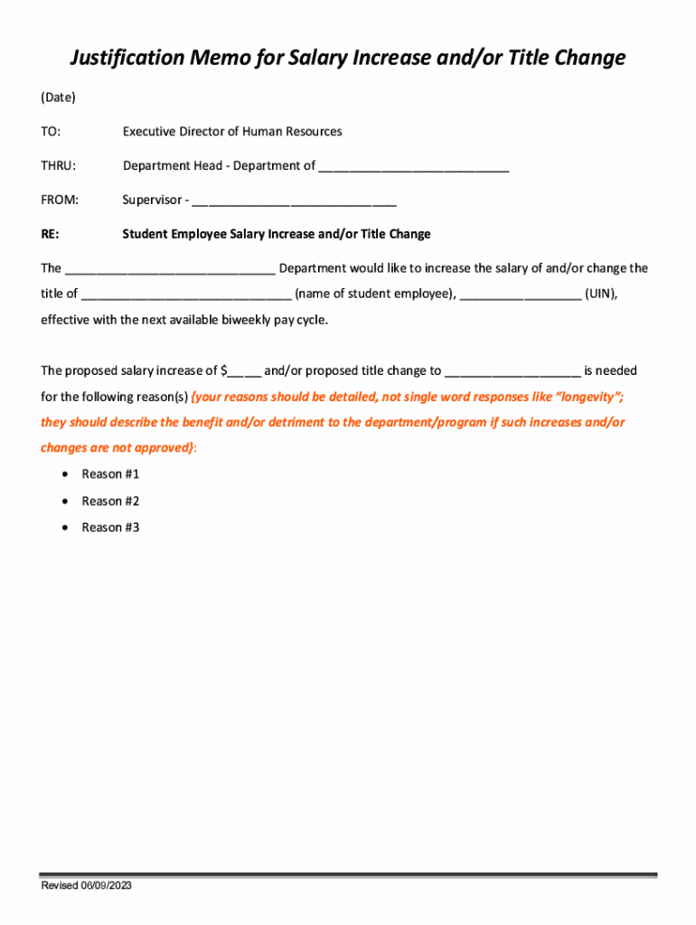 Fillable Online Justification Memo for Student Employee Salary ...