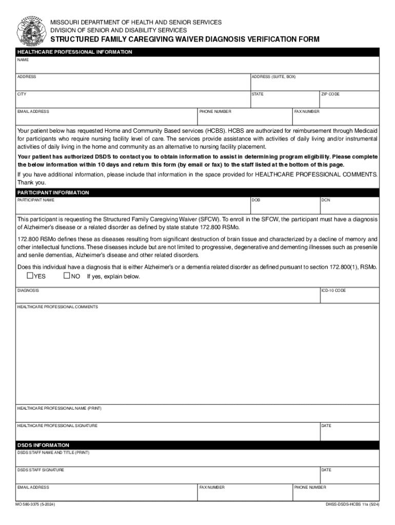 Fillable Online Structured Family Caregiving Waiver Diagnosis ...