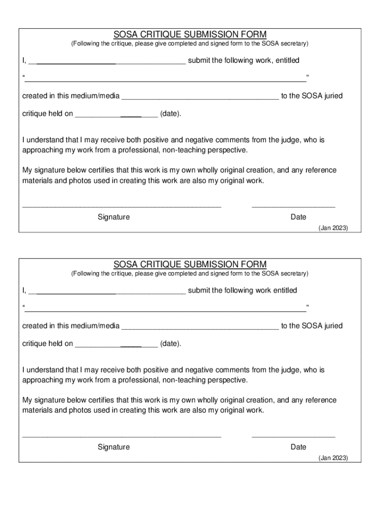 Fillable Online Sosa Critique Submission Form Fax Email Print - pdfFiller