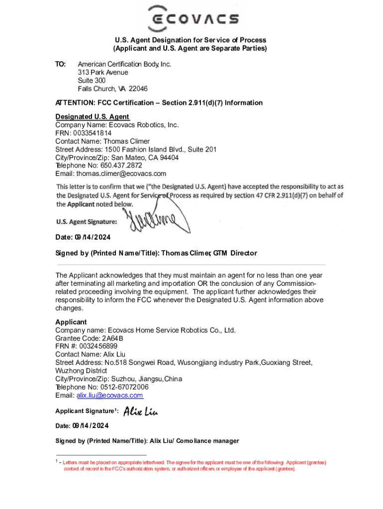 Fillable Online A.19 ACB FORM FCC Application Letters US Agent ... Fax ...