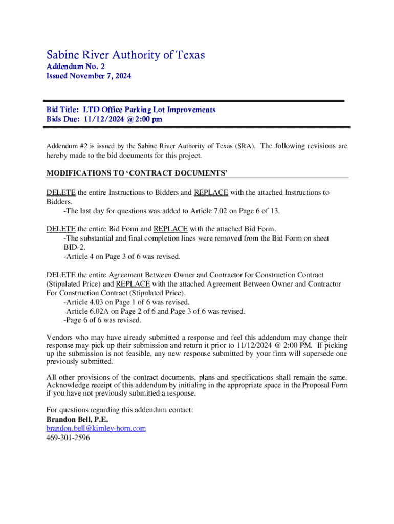 Fillable Online RFB 25-0302 LTD Office Parking Lot Addendum No. 2 Fax ...