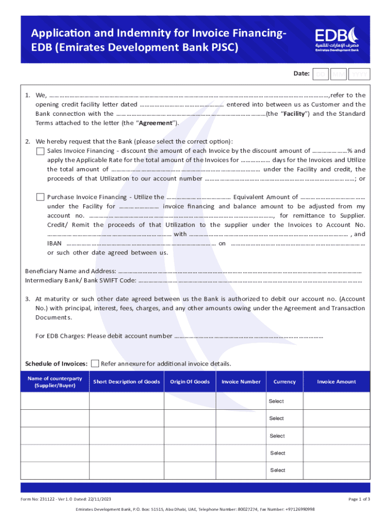 Fillable Online Application and Indemnity for Invoice Financing Fax ...
