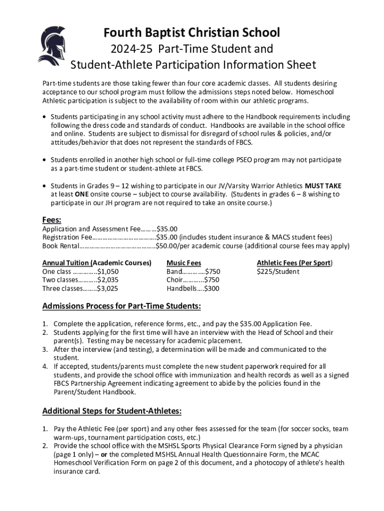 Fillable Online PART TIME STUDENT INFORMATION AND ATHLETIC ...