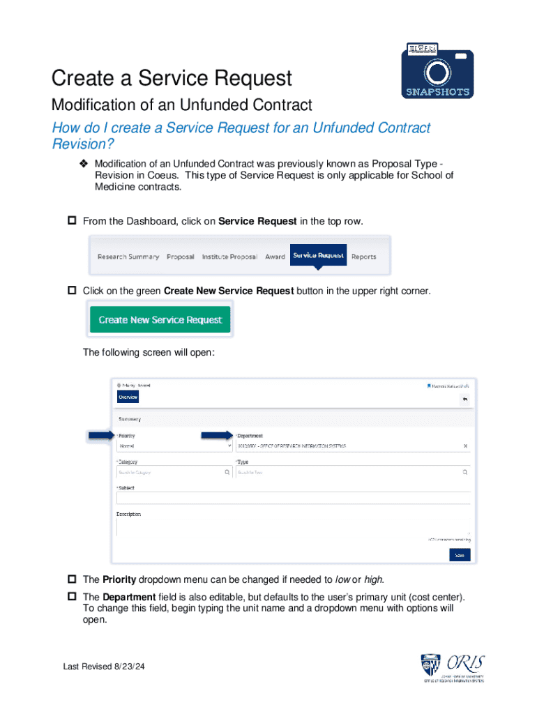 Fillable Online How do I create a Service Request for an Unfunded ...