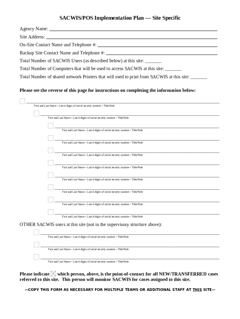 Sacwis/pos Implementation Plan - Site Specific Doc Template | pdfFiller
