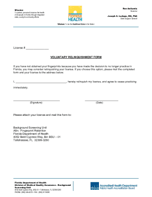 Fillable Online License Relinquishment for Practitioners in Florida Fax ...