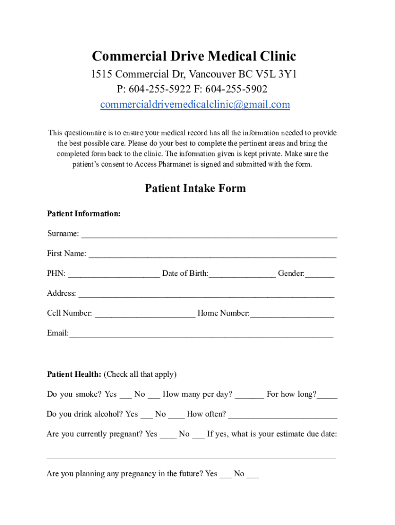 Fillable Online Fillable Patient Intake Form-1 - Google Docs Fax Email Print - pdfFiller