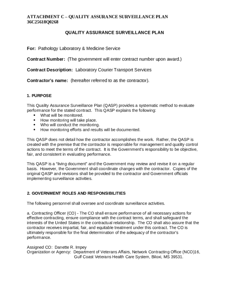Quality Assurance Surveillance Plan Doc Template | pdfFiller