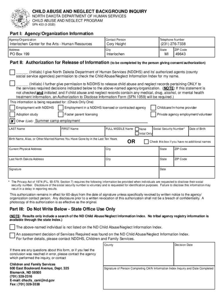 Fillable Online Child Abuse and Neglect Background Inquiry Fax Email ...