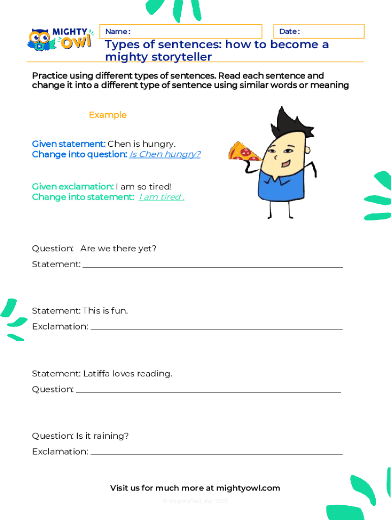 Fillable Online Types of sentences: how to become a mighty storyteller ...