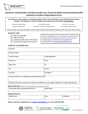 Fillable Online Vpp Laboratory Provider Change Request Form Fax Email ...