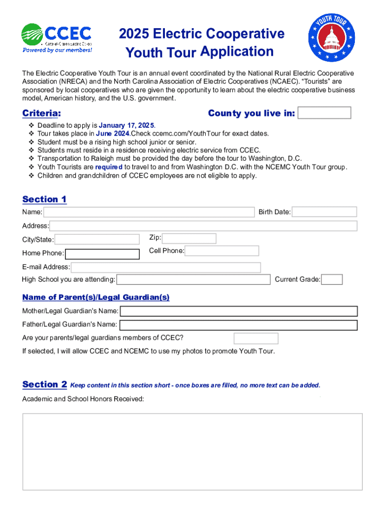 Fillable Online Electric Cooperative Youth Tour Application 2025 Fax Email Print - pdfFiller