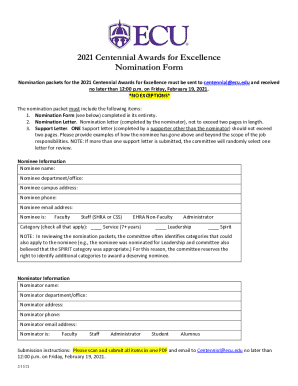 Fillable Online 2021 Centennial Awards for Excellence Fax Email Print ...