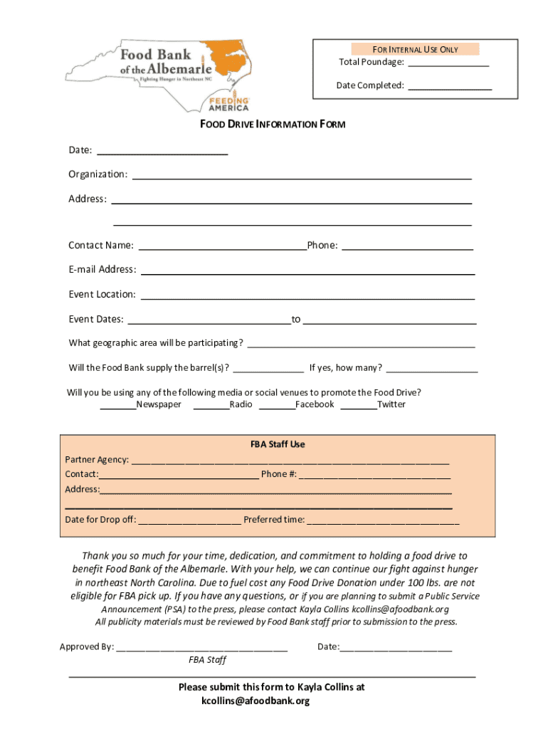 Fillable Online Food Drive Information Form Fax Email Print - pdfFiller