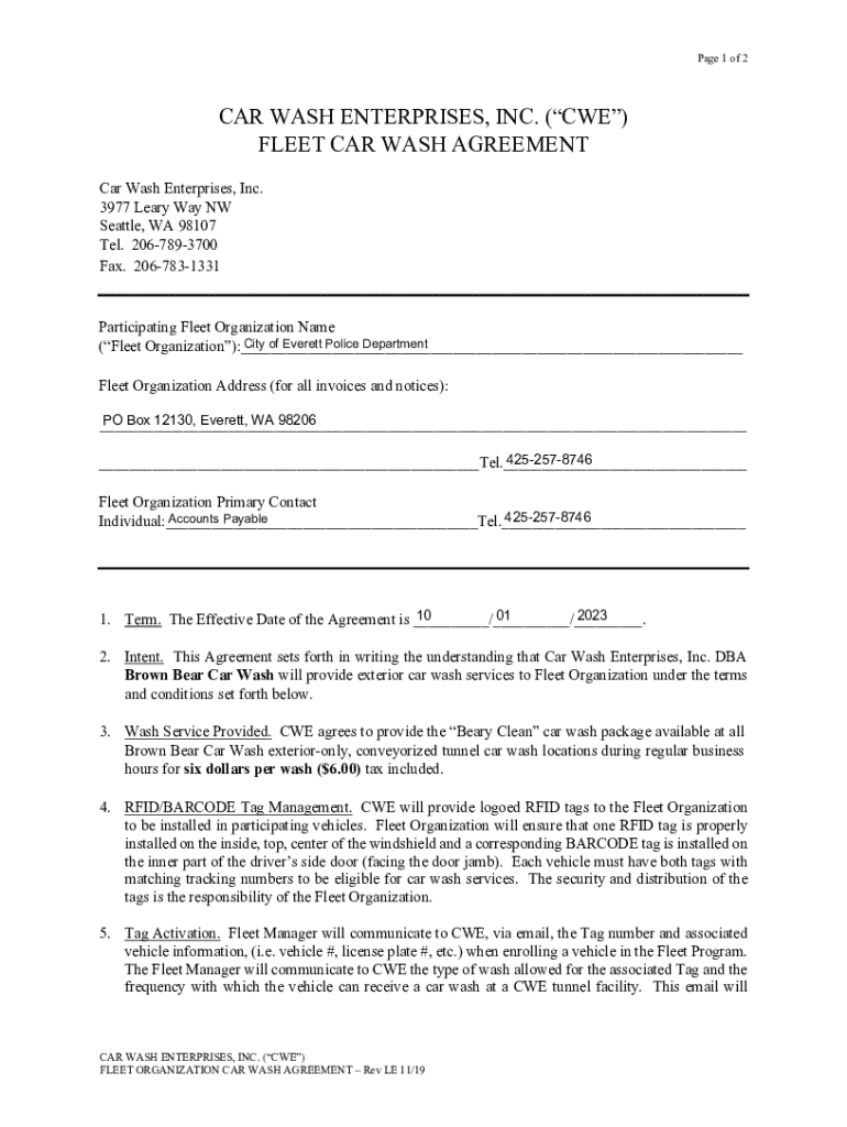 Fillable Online Fleet Car Wash Agreement With Car Wash Enterprises, Inc. Fax Email Print - pdfFiller