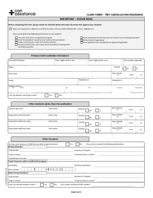 Fillable Online Claim Form for Trip Cancellation Insurance Fax Email ...