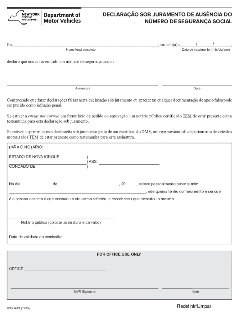 NY NSS-1APT Formulário - Preencher Online, Imprimir, Preencher, em Branco - pdfFiller