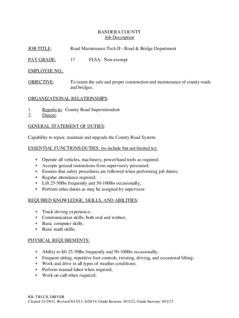 Fillable Online Road Maintenance Tech II - Road & Bridge Department ... Fax Email Print - pdfFiller