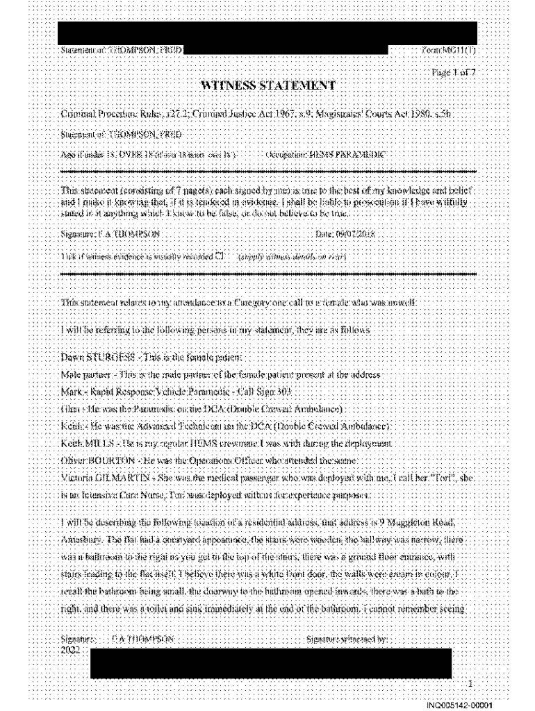 Fillable Online STATEMENT OF WITNESS - Criminal Procedure Rules ... Fax ...