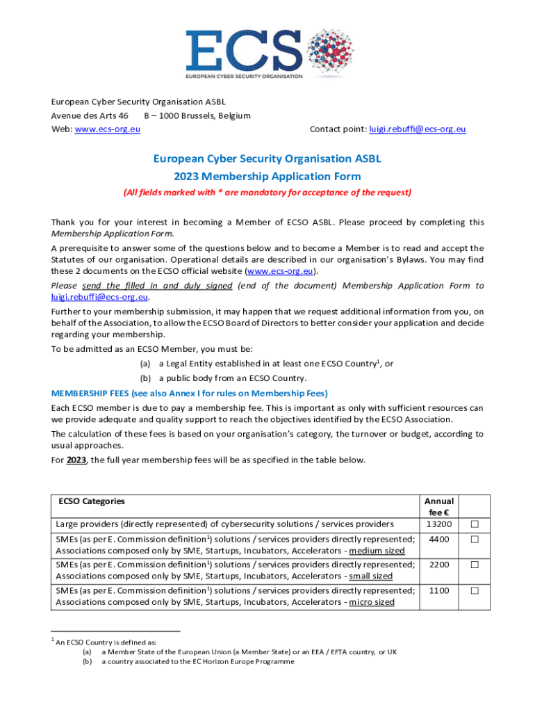 Fillable Online Ecso Asbl Membership Application Fax Email Print ...