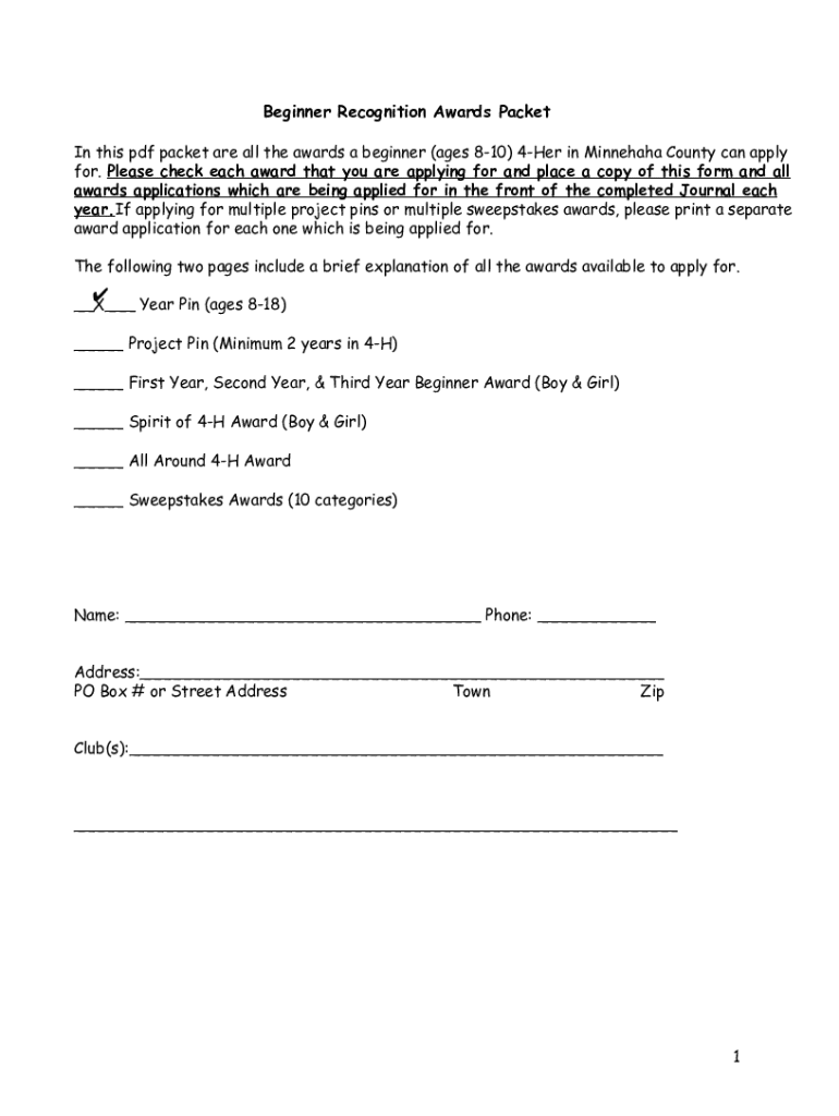Fillable Online Beginner Recognition Awards Fax Email Print - pdfFiller