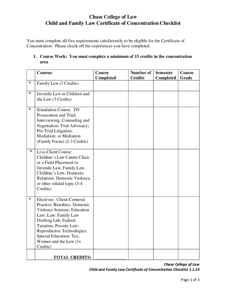 Fillable Online Child and Family Law Certificate of Concentration ...