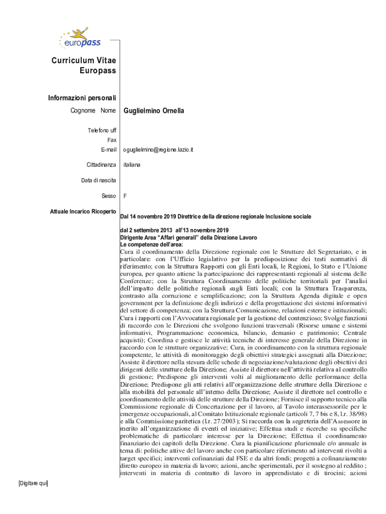 Fillable Online Curriculum Vitae Europass Fax Email Print - pdfFiller