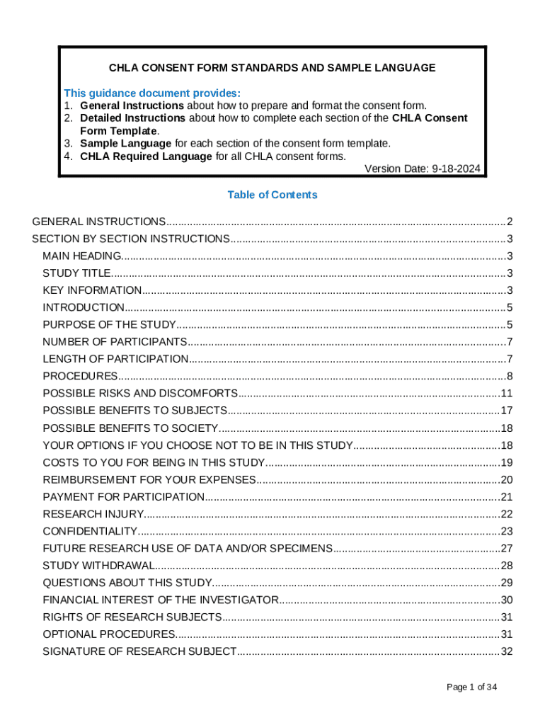 CHLA Consent Standards and Sample Language Doc Template | pdfFiller