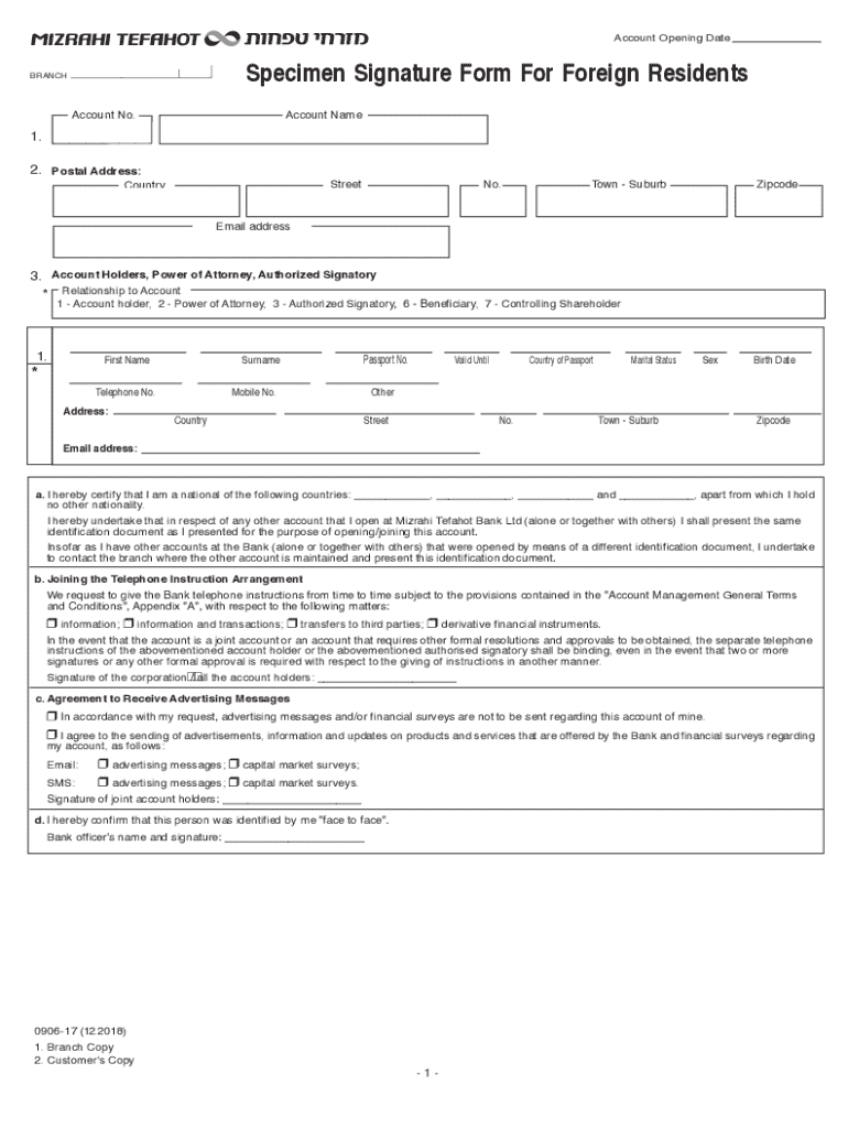 Fillable Online Specimen Signature Form For Foreign Residents Fax Email ...
