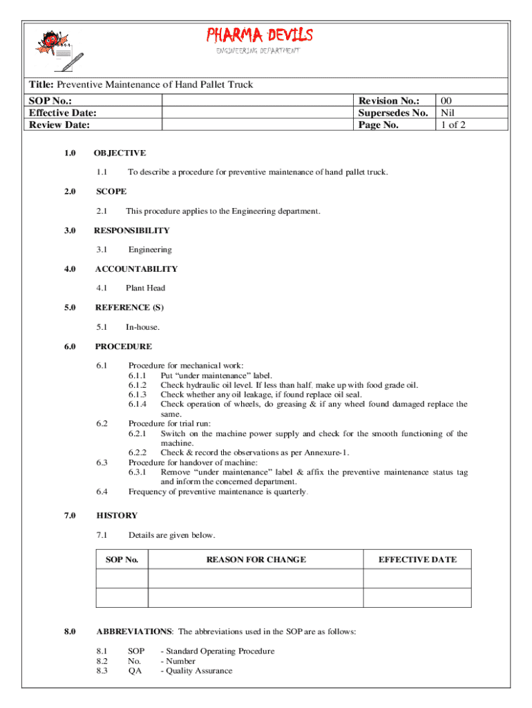 Fillable Online SOP-for-Preventive-Maintenance-of-Hand-Pallet-Truck ...