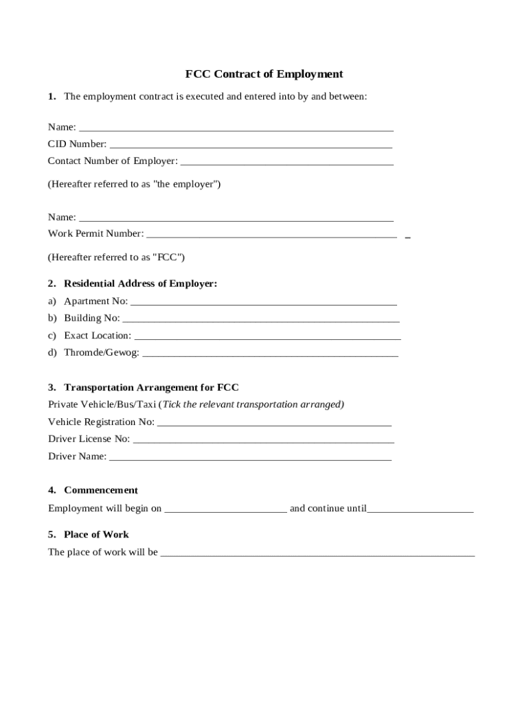 Fcc Contract of Employment Doc Template | pdfFiller