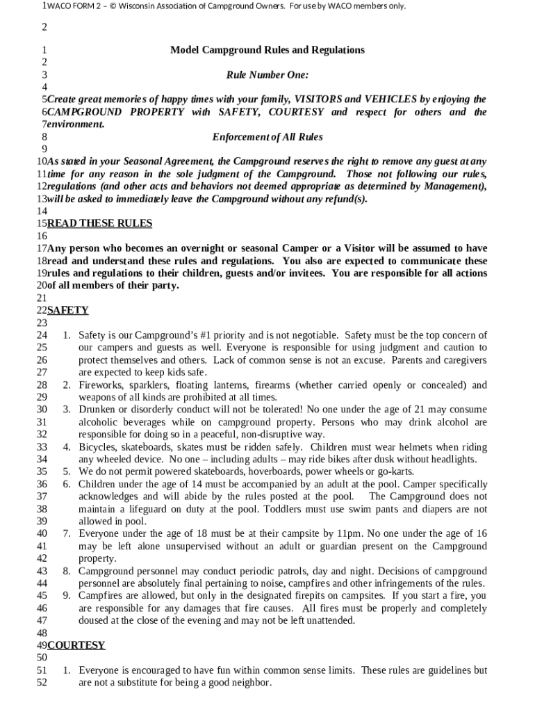 Campground Rules and Regulations - 9 Mile All Sport Resort Doc Template ...