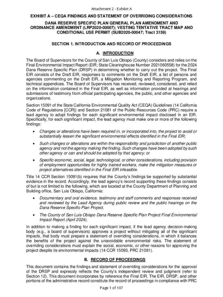Fillable Online Ceqa Findings and Statement of Overriding Considerations for Dana Reserve ...